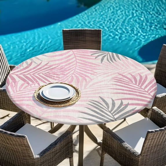 Boho Palm Branches Leaves Round Fitted Tablecloth with Elastic Edge ...