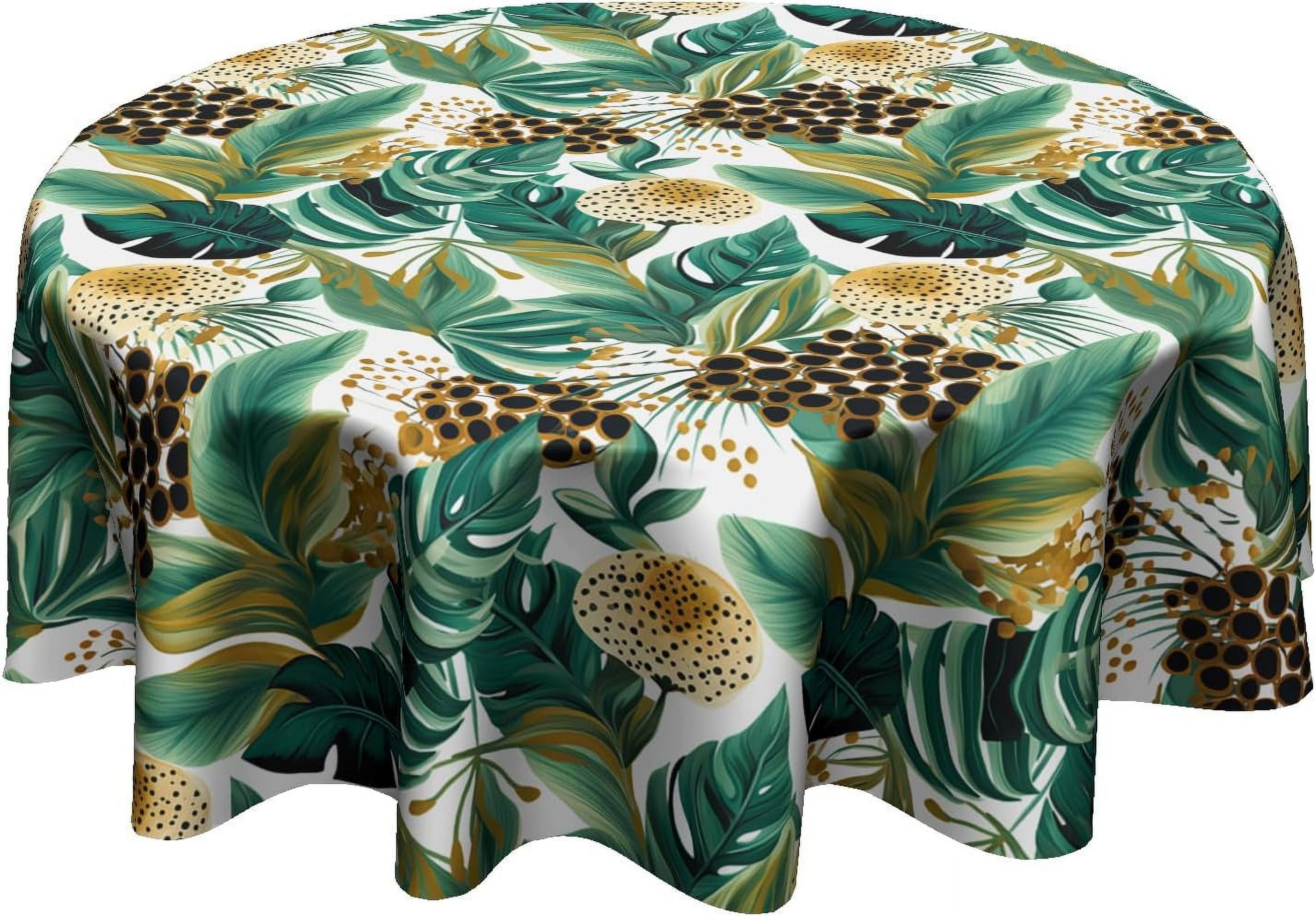 Boho Palm Leaf Round Tablecloth - Banana Leaves Table Cloth 60 Inch ...