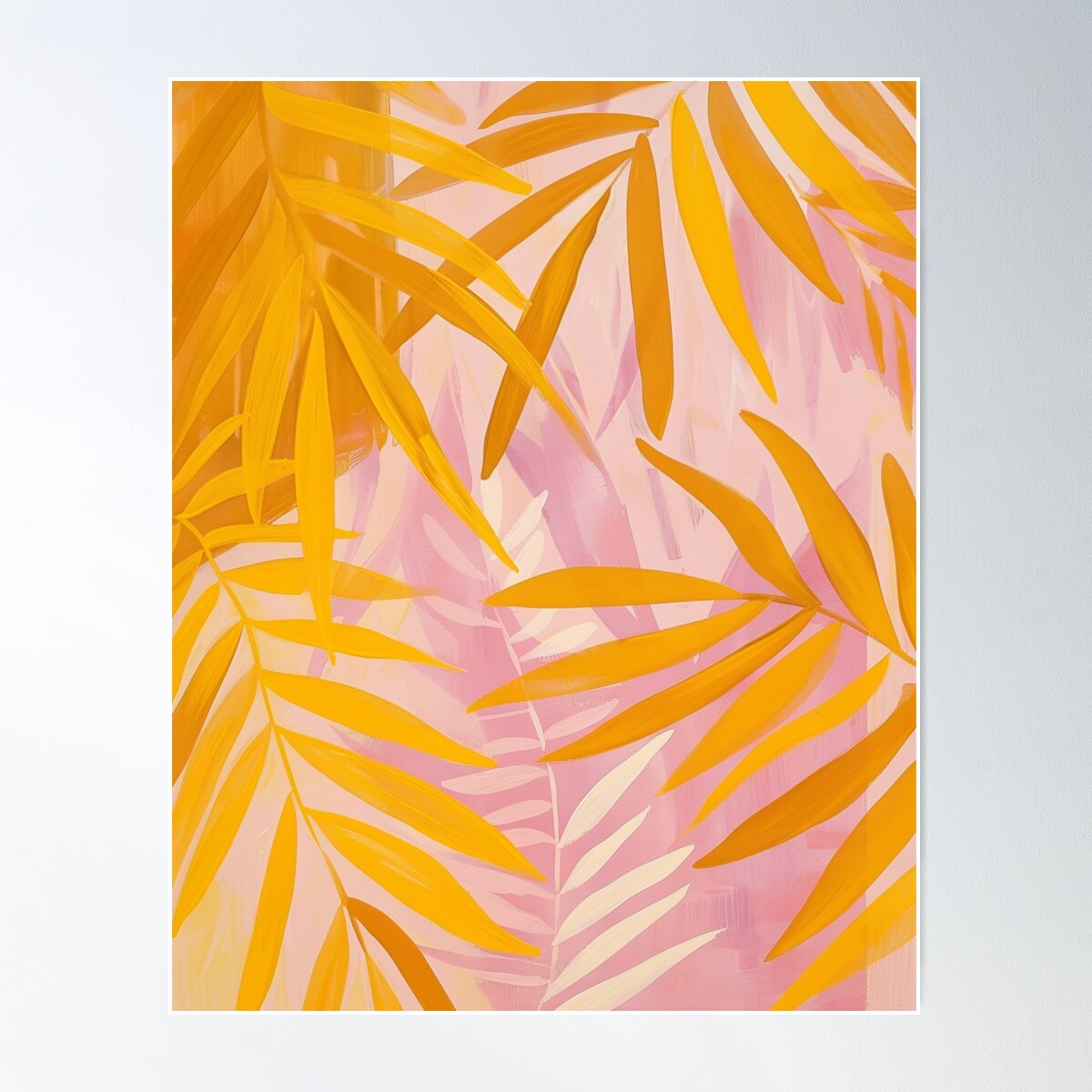 Boho Palm Leaves Tropical Pink Poster Wall Art, Modern Wall Decor For ...