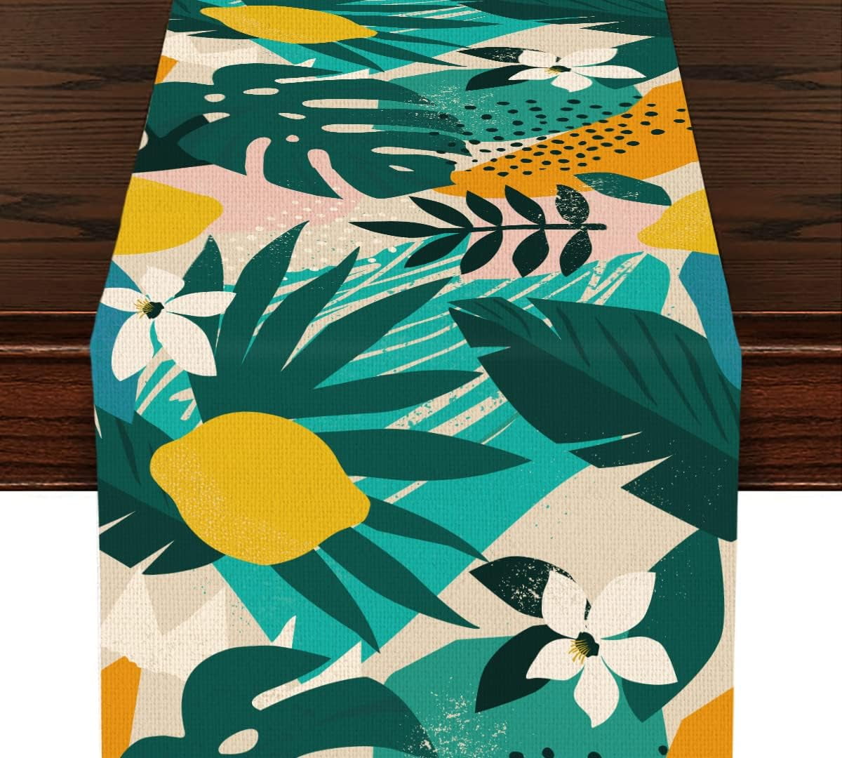 Boho Palm Leaves linen Table Runner Watercolor Tropical Botanical Green ...