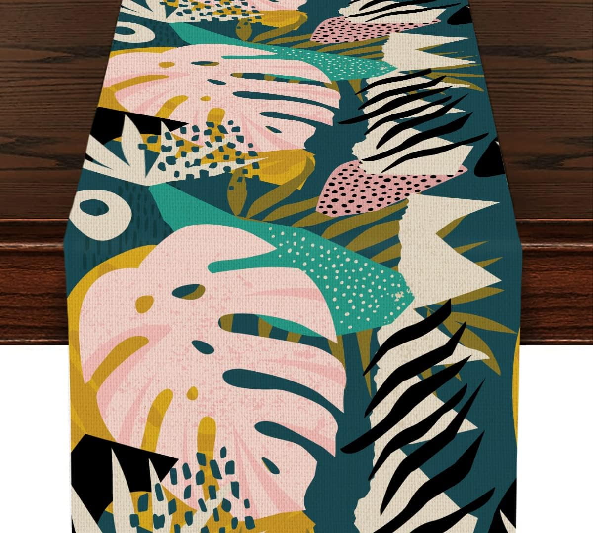 Boho Palm Leaves linen Table Runner Watercolor Tropical Botanical Green ...