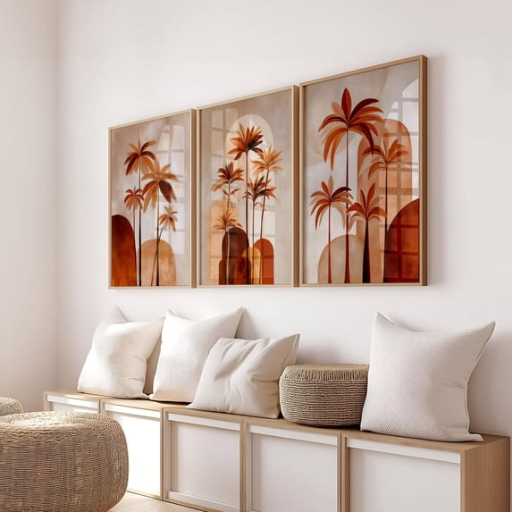 Boho Palm Print Set Abstract Terracotta Coastal Art Set 3 - Walmart.com