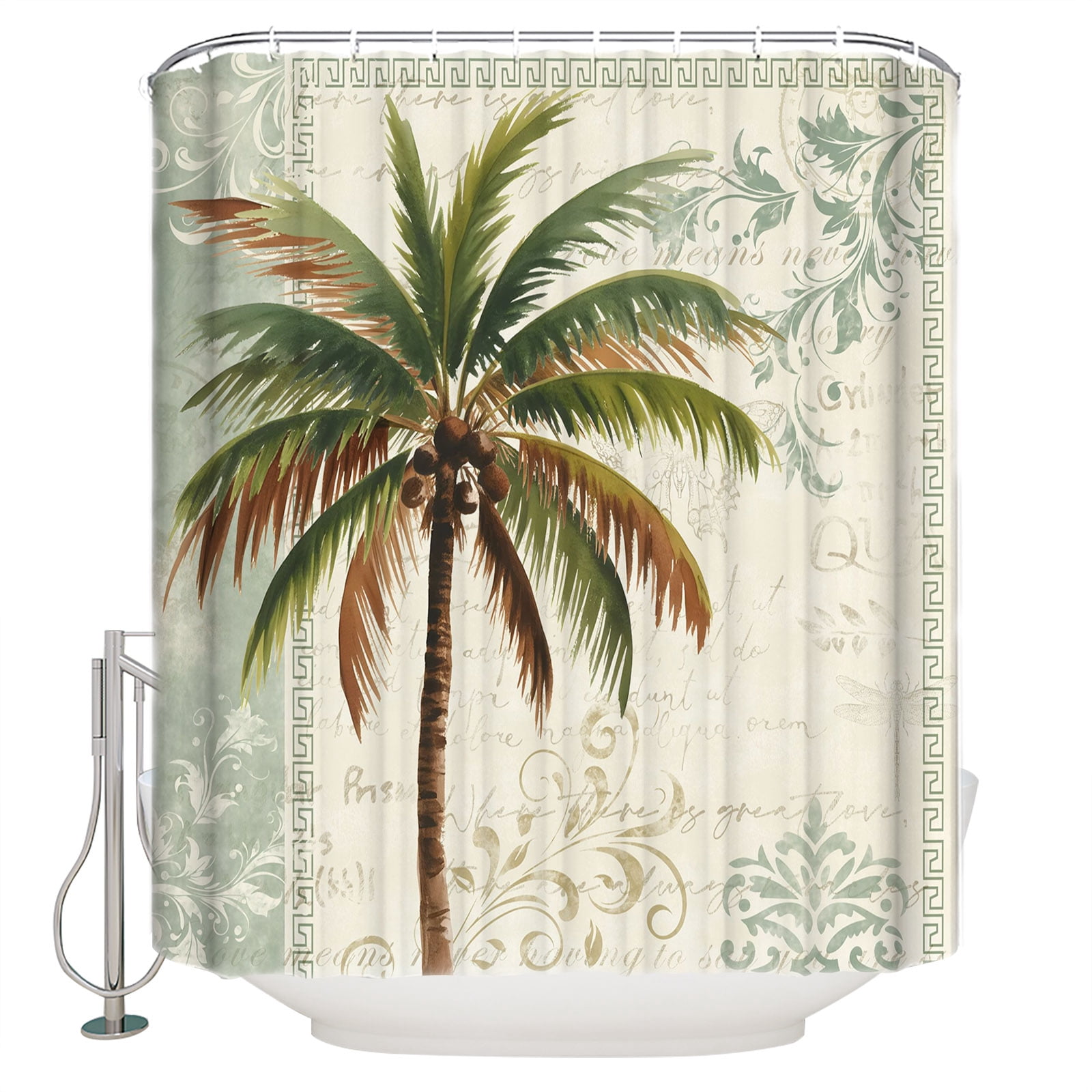 Boho Palm Tree Bathroom Shower Curtains with 12 Hooks Polyester ...