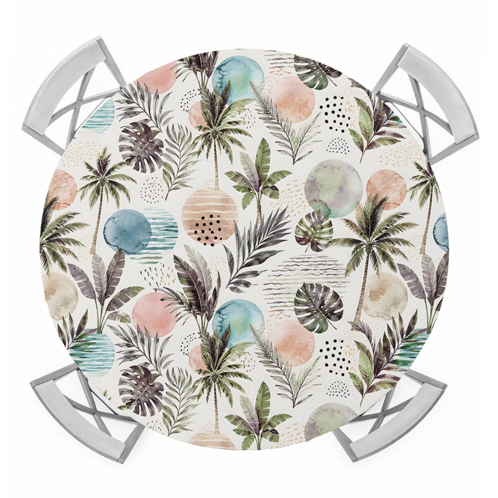 Boho Palm Tree Round Table Cover, Vintage Beach Exotic Green Blue Red ...