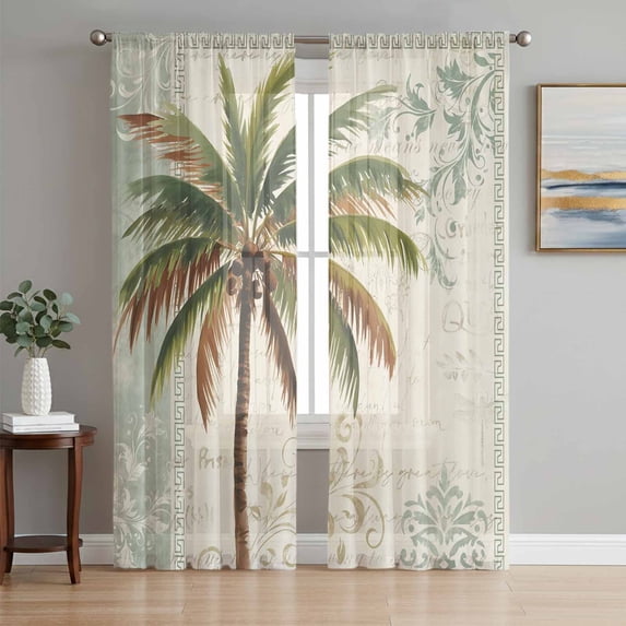 Boho Palm Tree Semi Sheer Curtains 96 Inch Length 2 Panels Set ...
