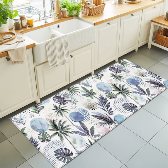 Boho Palm Tree Washable Runner Rugs 2'x6', Vintage Beach Exotic Blue ...