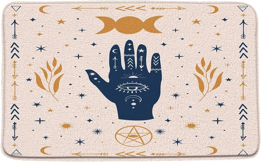 Boho Palmistry Hand Bath Mat Mysterious Abstract Moon Phase Stars Leaf ...