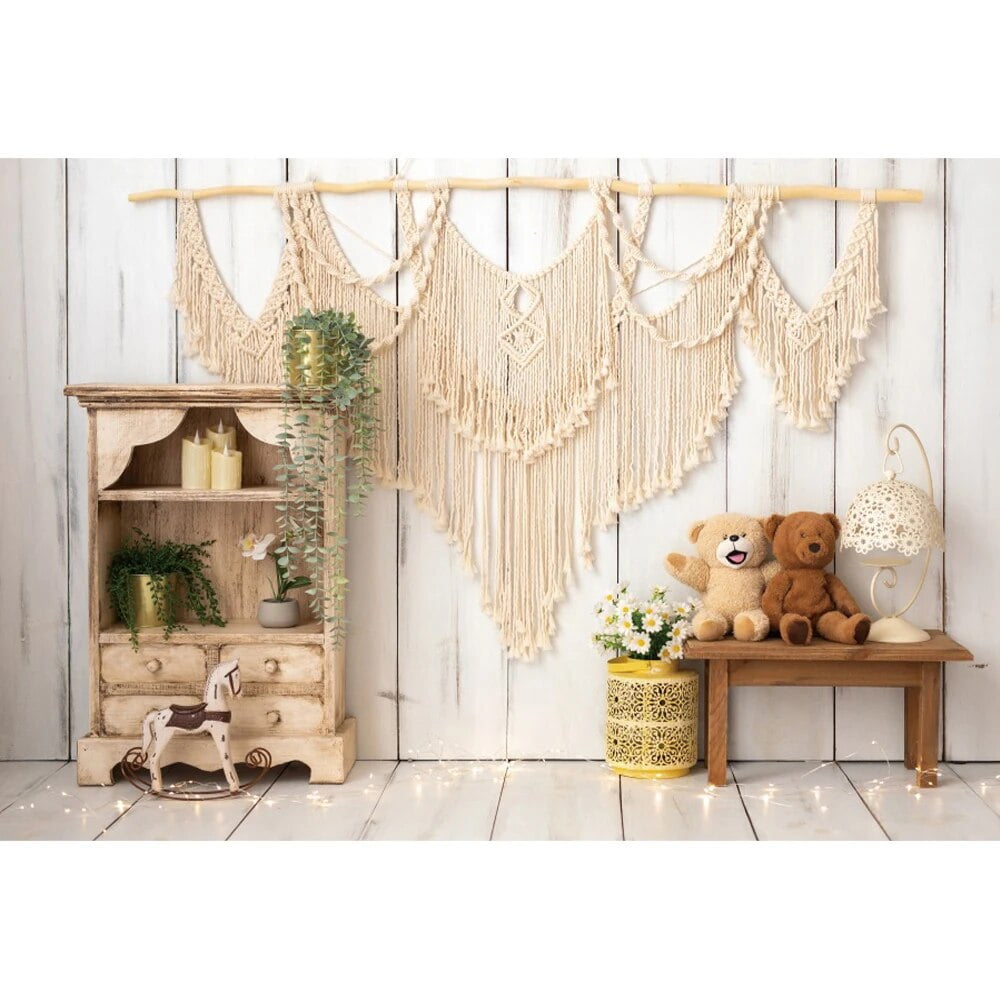 Boho Pampas Backdrop Ethnic Crafts Woven Flower Straw Girl's Room Wall ...