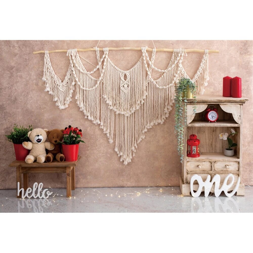 Boho Pampas Backdrop Ethnic Crafts Woven Flower Straw Girl's Room Wall ...