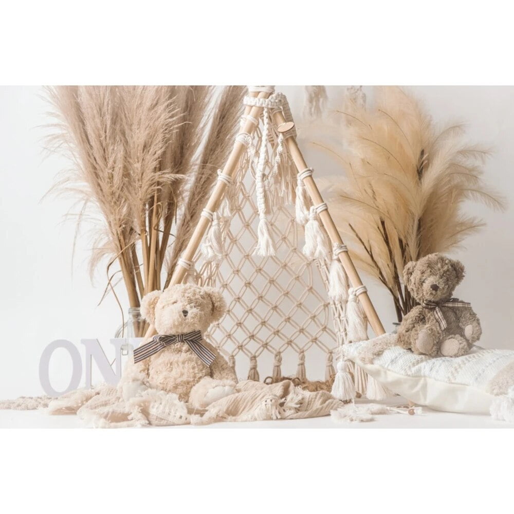 Boho Pampas Backdrop Ethnic Crafts Woven Flower Straw Girl's Room Wall ...