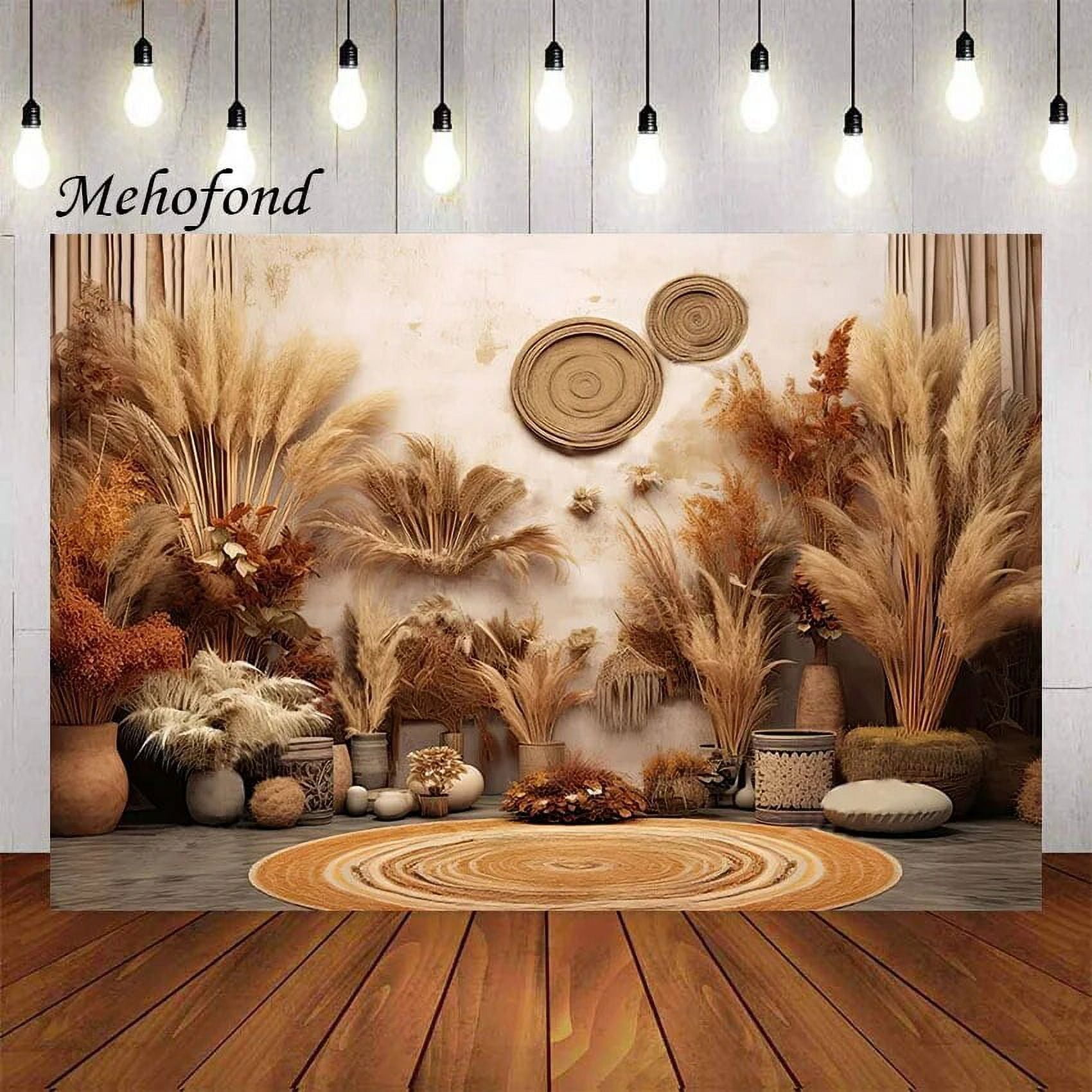 Boho Pampas Grass Floral Grey Wall Birthday Wedding Pregnant Woman r ...