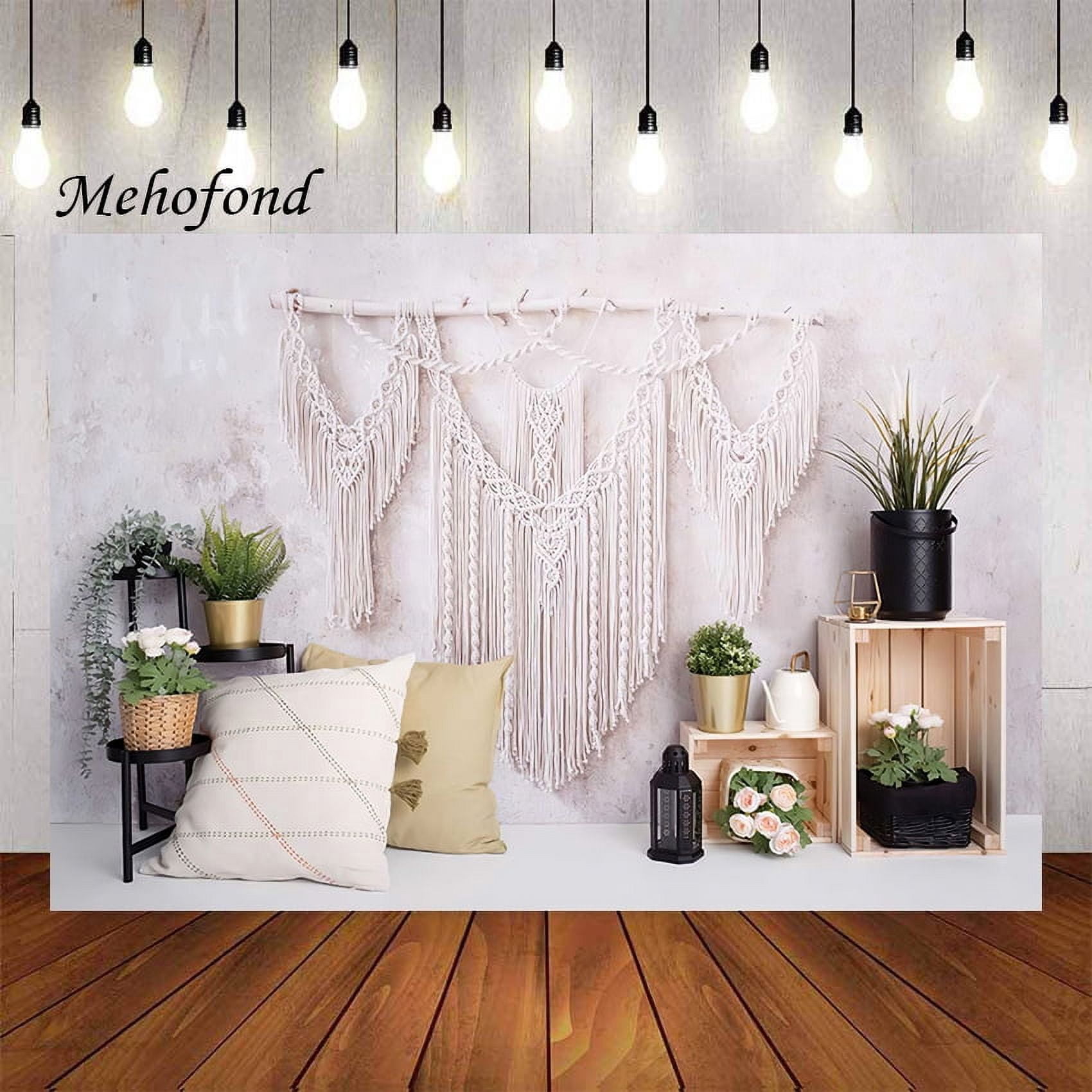 Boho Pampas Grass Floral Leaves Girl Birthday Cake Smash Portrait r ...