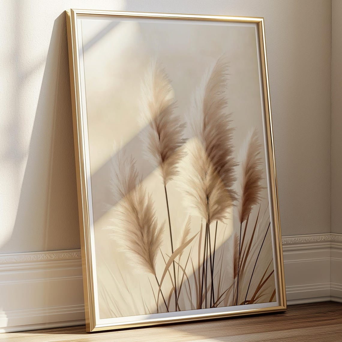 Boho Pampas Grass Poster Beige Nature Wall Art For Living Room ...