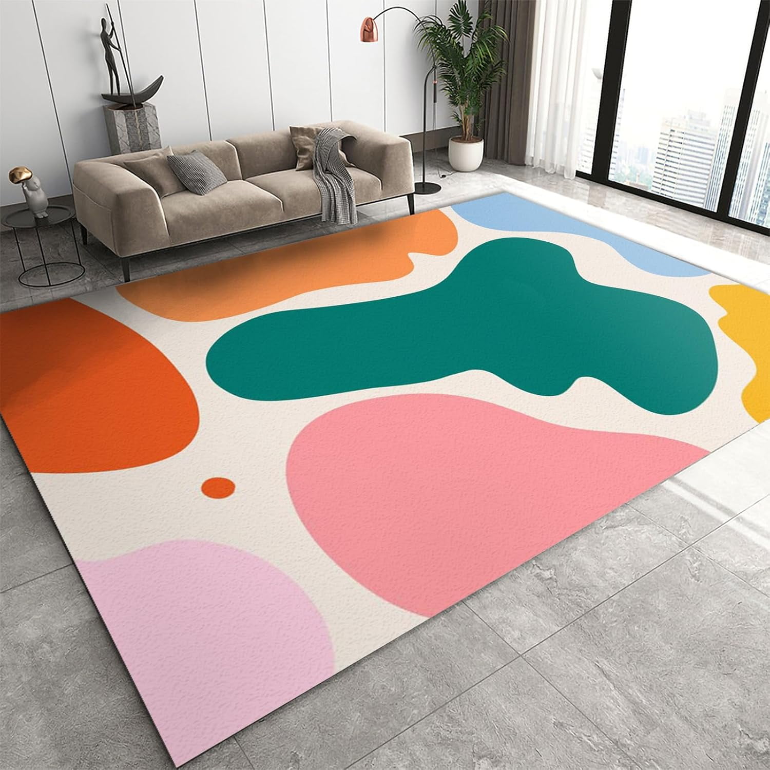 Boho Pastel Yellow Green Orange Geometric Rug Modern Home Decor Area ...