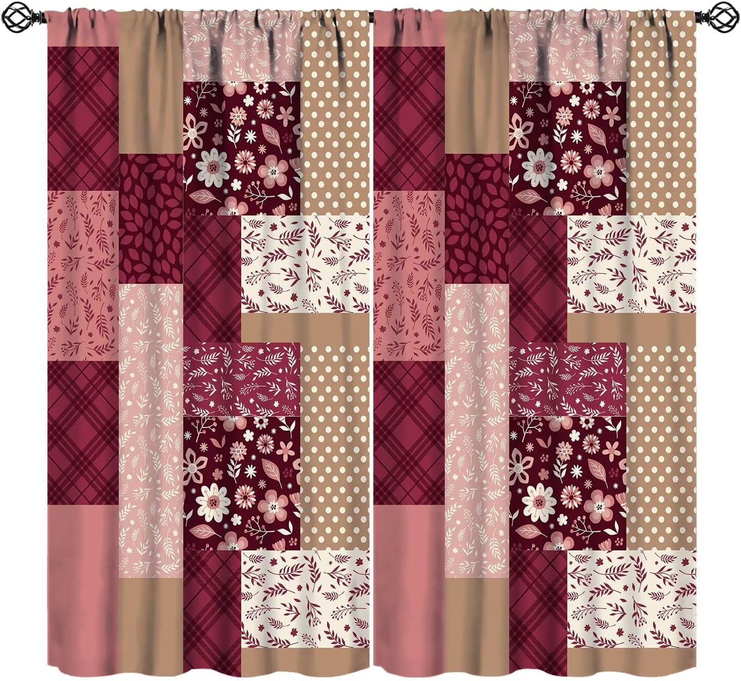 Boho Patchwork Blackout Curtains Vintage Bohemian Colourful Wildflowers ...