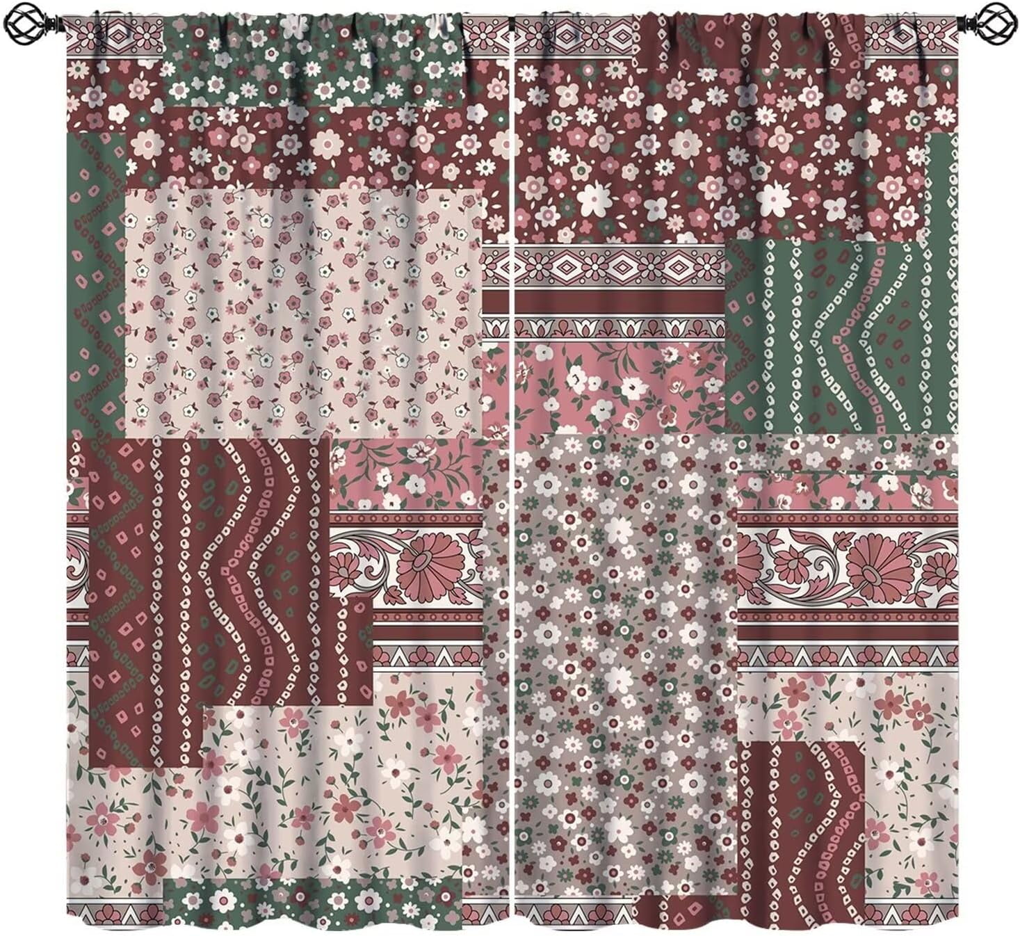 Boho Patchwork Blackout Curtians Colorful Vintage Rustic Floral ...