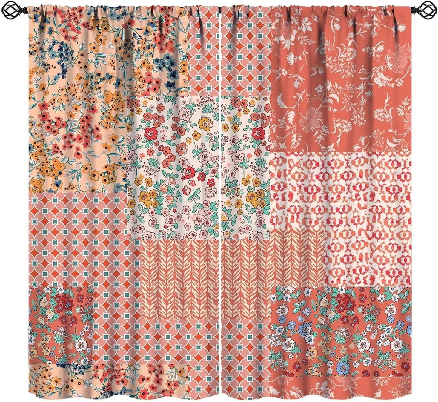 Boho Patchwork Curtains Colorful Vintage Rustic Splicing Wildflower ...