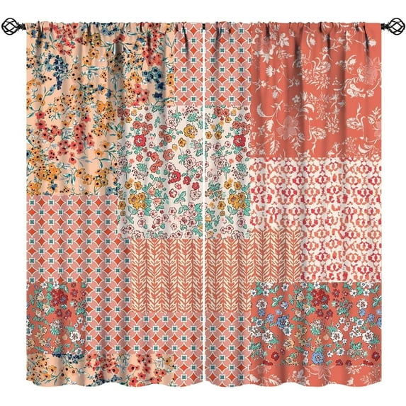 Boho Patchwork Curtains Colorful Vintage Rustic Splicing Wildflower ...