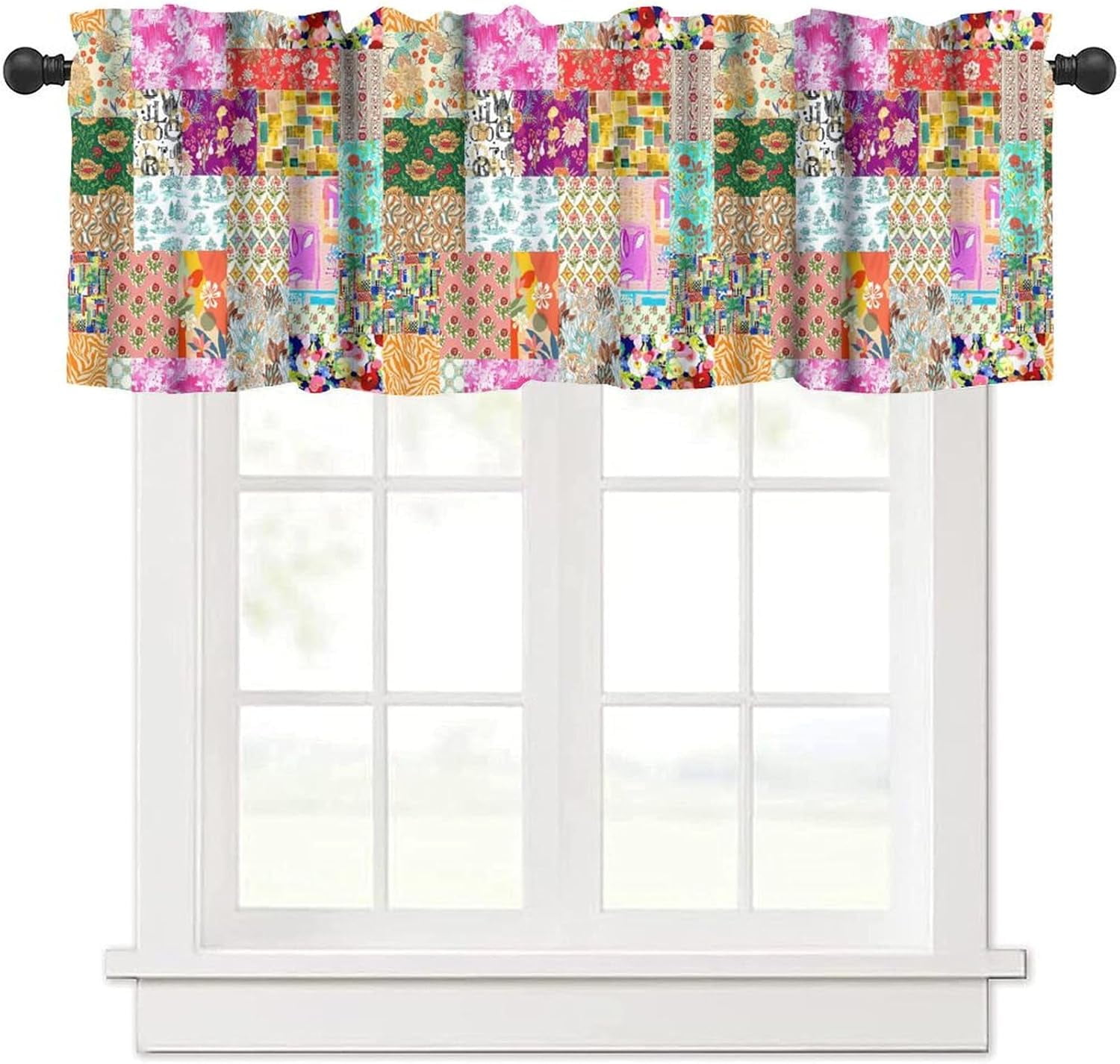 Boho Patchwork Valance Curtain Bohemian Style Stitching Colorful Floral ...