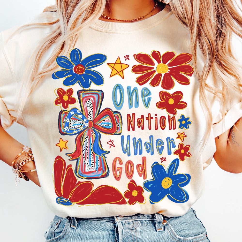 Boho Patriotic Christian Shirt, One Nation Under God, Red White Blue ...