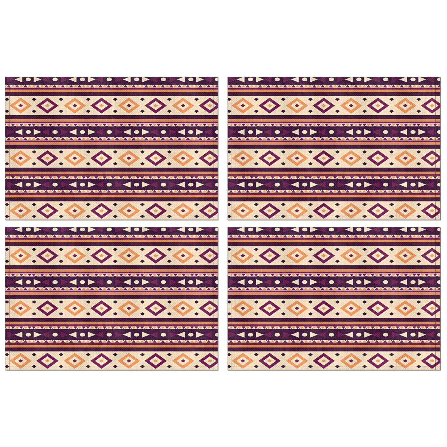 Boho Pattern Placemats Set of 4, 12x18 Inch Artistic Cotton Linen Table ...