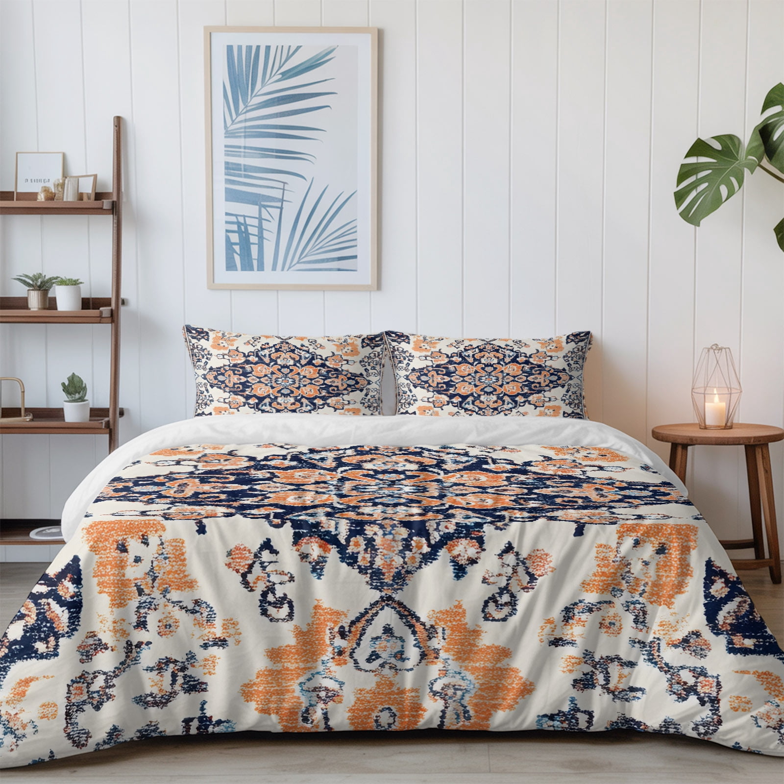 Boho Pattern Retro Orange Block California King Size Bed Set,Ethnic ...