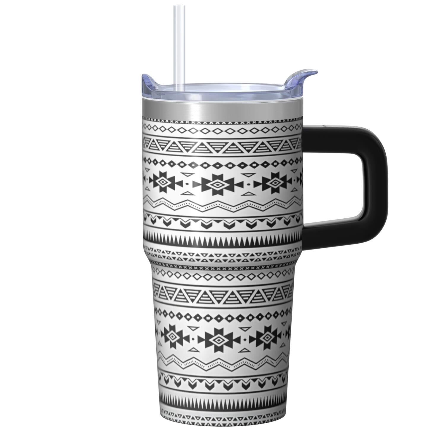Boho Pattern Thermal Coffee Mug 20oz with Lid & Straw - Stainless Steel ...