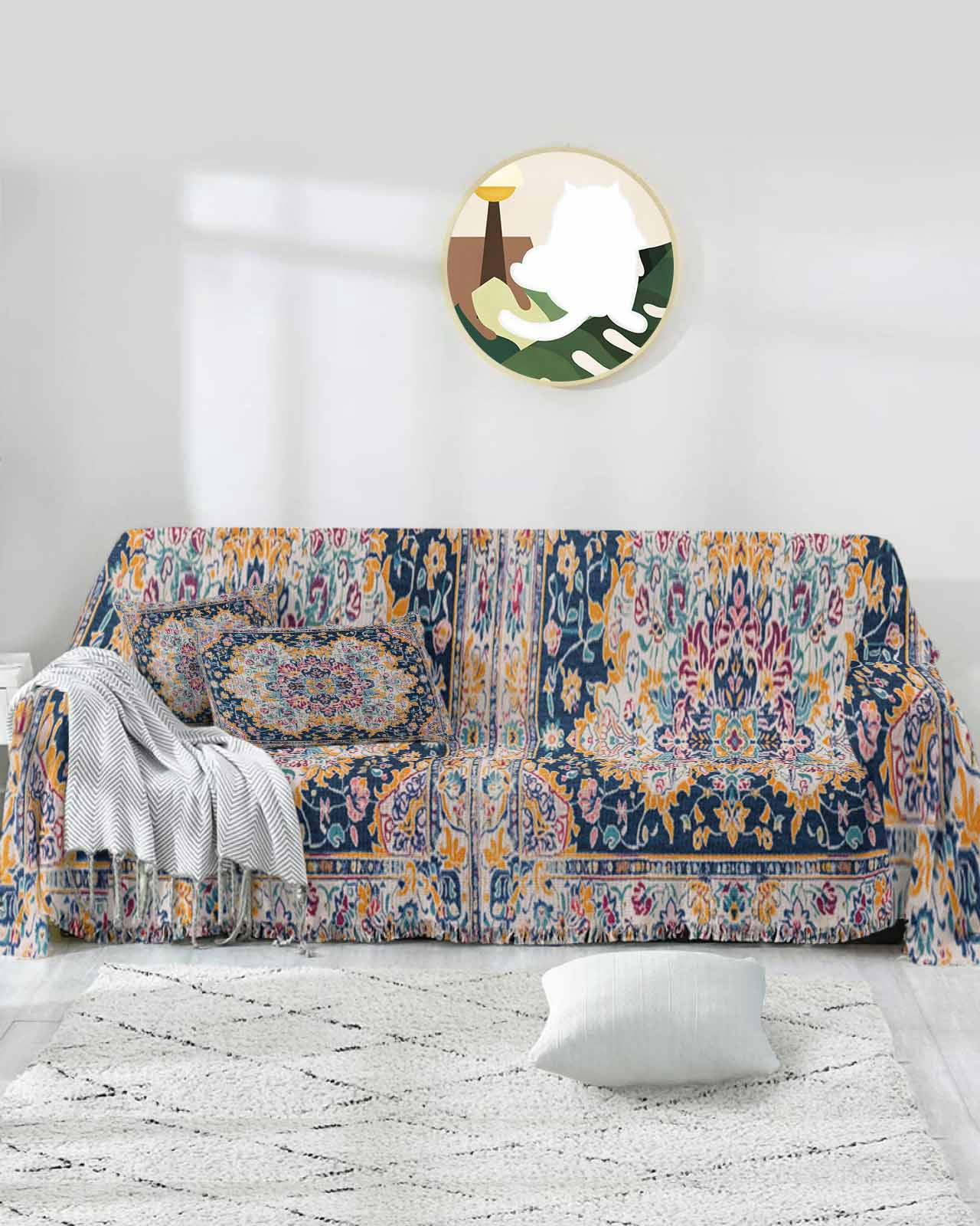 Boho Patterned Floral Sofa Couch Covers for 3 Cushion Couch,Washable L ...