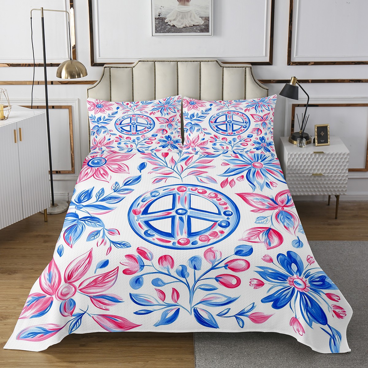 Boho Peace Bedspread Set Peace Sign Hippie Coverlet Set,Bohemian Retro ...