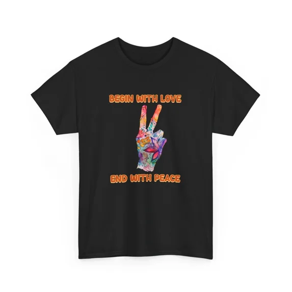 Boho Peace Sign Unisex T-Shirt Begin With Love End With Peace, S-5XL ...