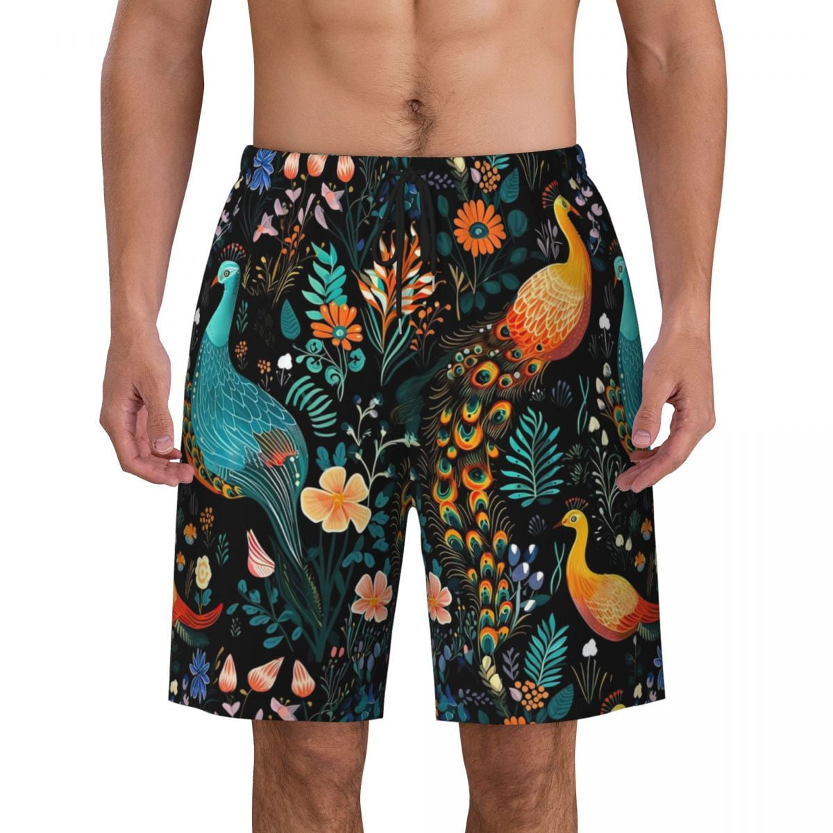 Boho Peacock Board Shorts Summer Flower Sports Fitness Beach Short ...