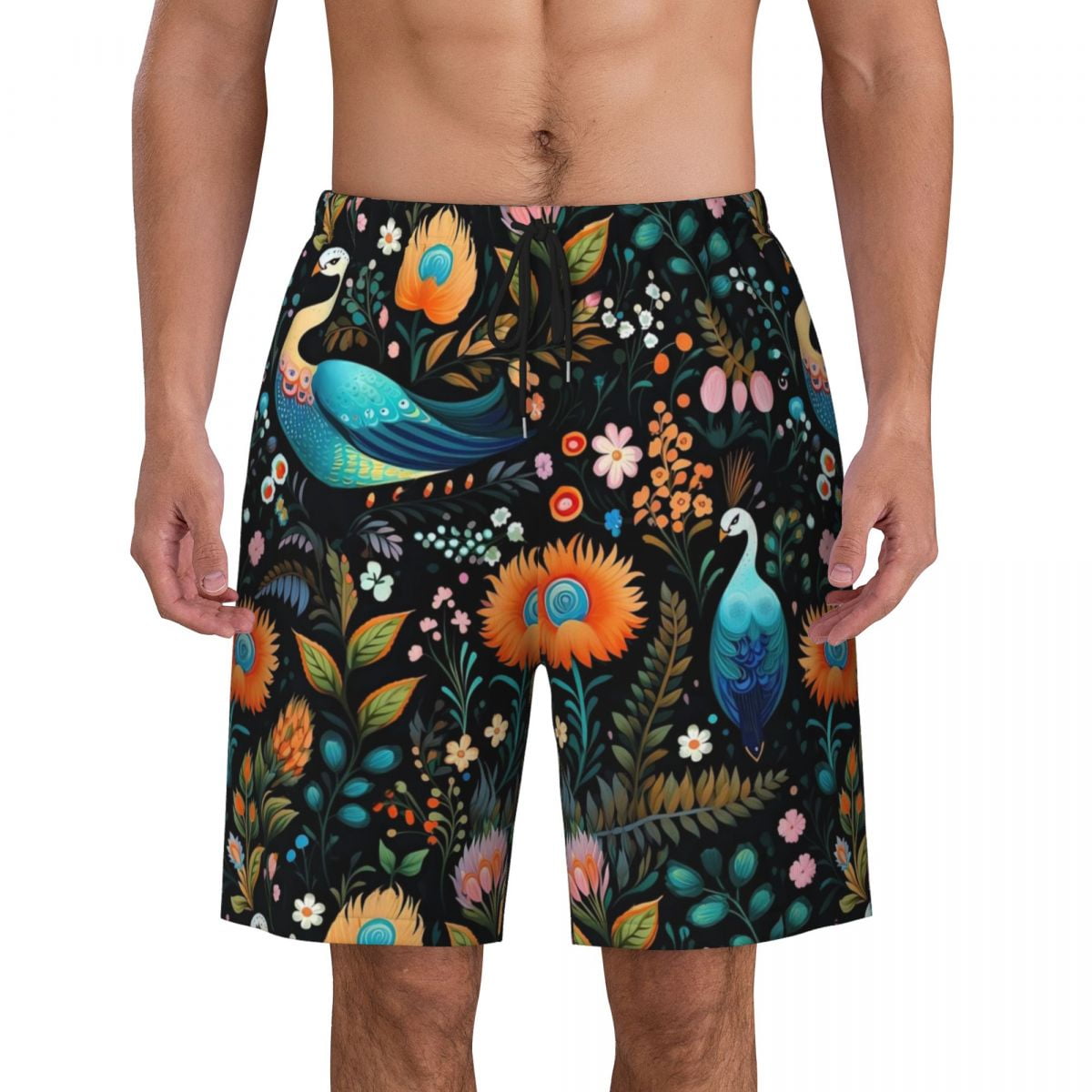 Boho Peacock Board Shorts Summer Flower Sports Fitness Beach Short ...