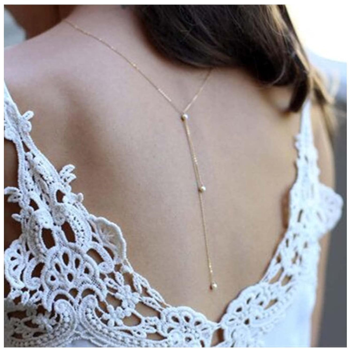 Boho Pearl Back Chain Necklace Gold Layered Backdrop Necklace Body ...