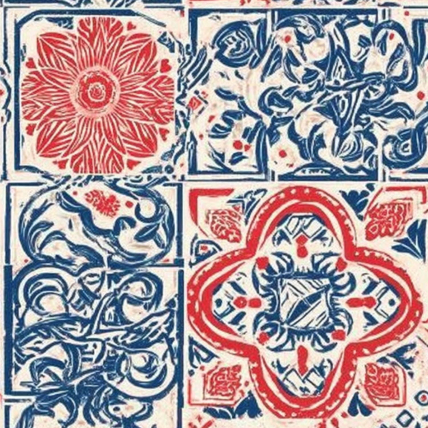 Boho Peel and Stick Wallpaper 17.7in x 9.8ft Vintage Floral Red Blue ...