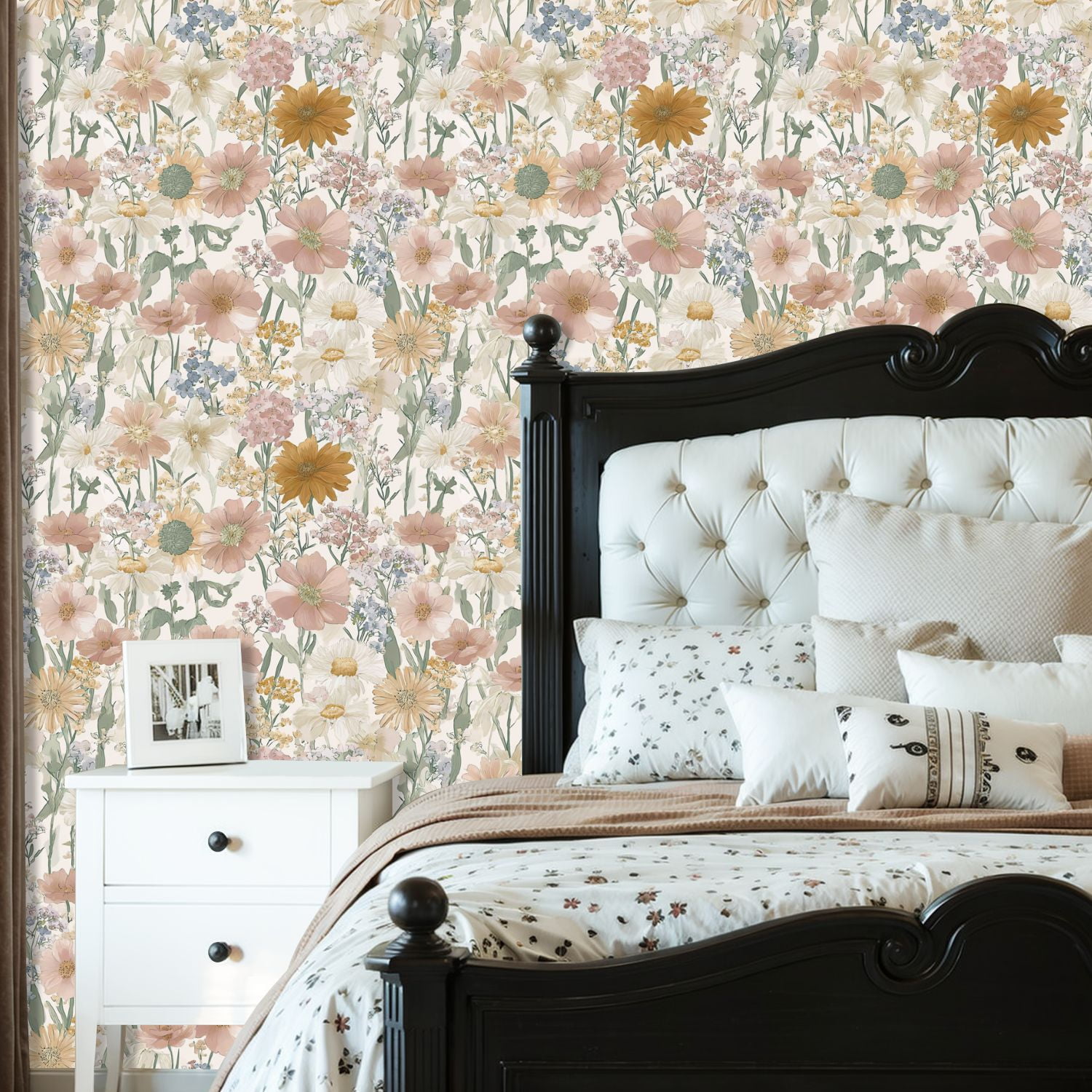 Boho Peel and Stick Wallpaper Botanical Pastel Floral Arrangement ...