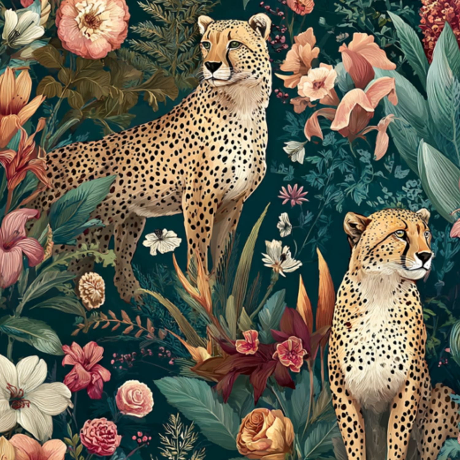Boho Peel and Stick Wallpaper Elegant Cheetahs Among Vibrant Floral ...