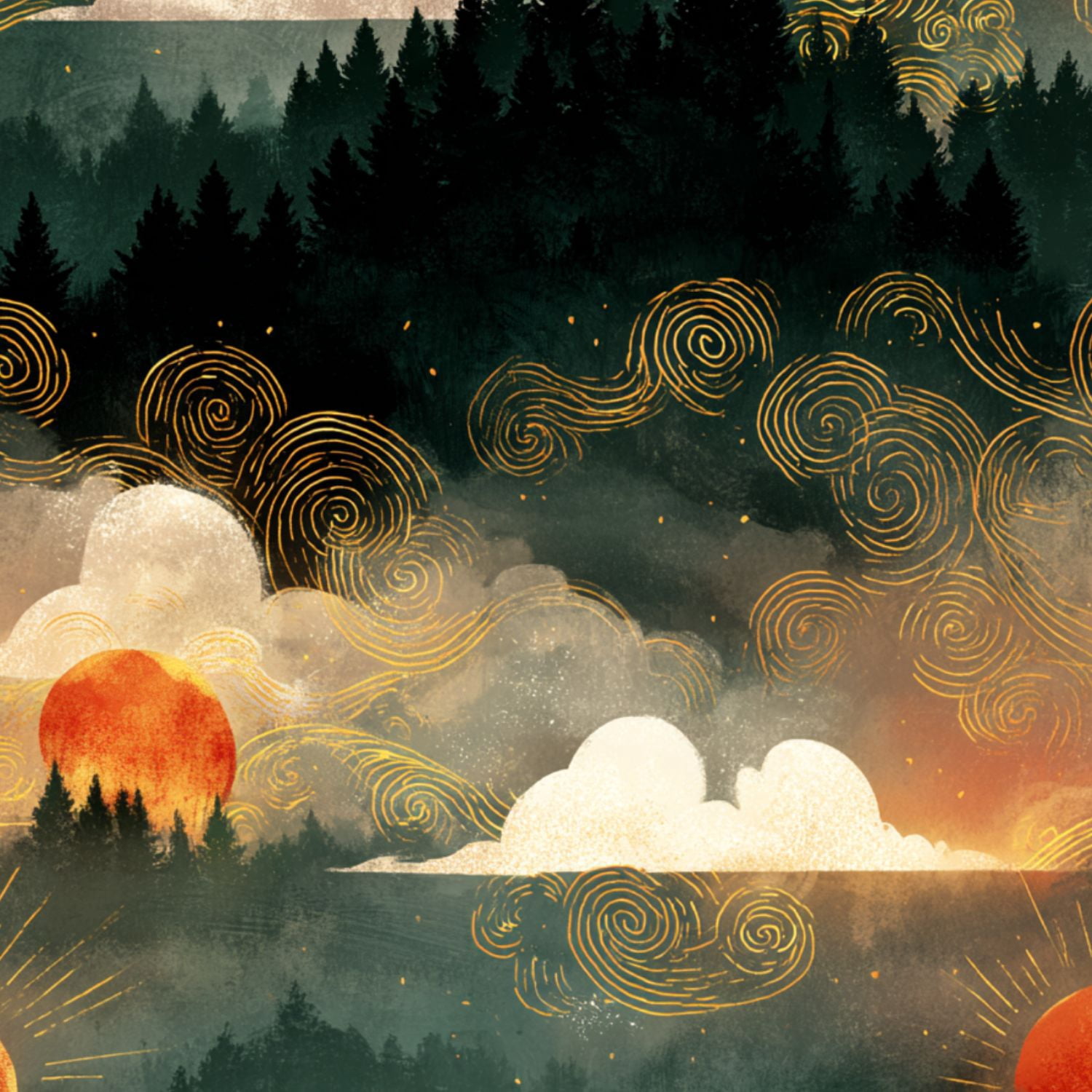 Boho Peel and Stick Wallpaper Magical Fairytale Sky Swirling Clouds ...
