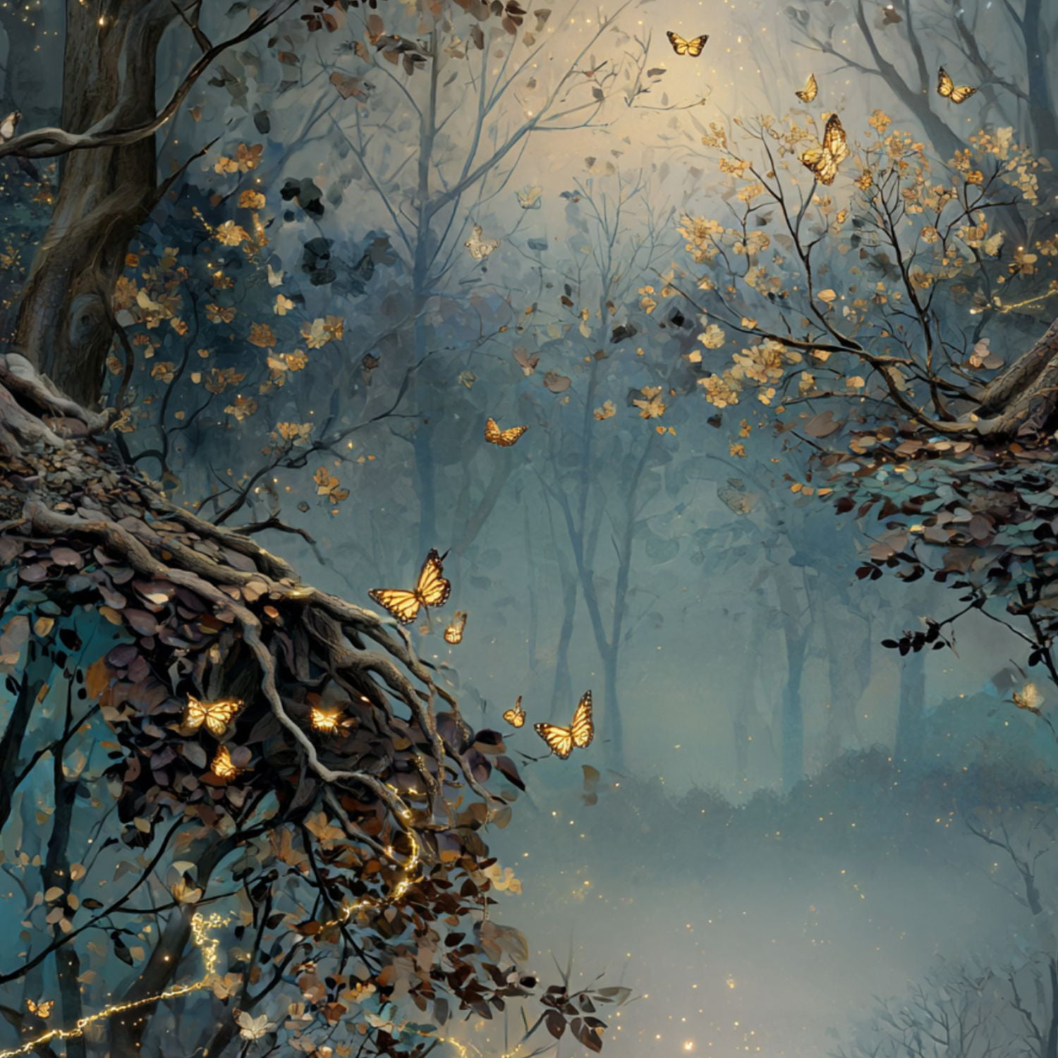 Boho Peel and Stick Wallpaper Magical Woodland Path Golden Light Misty ...