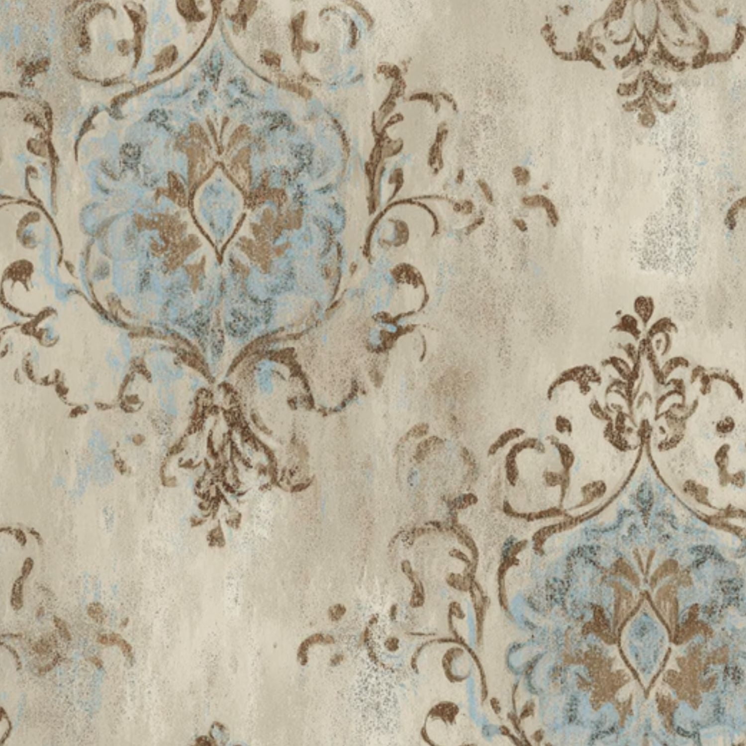 Boho Peel and Stick Wallpaper Elegant Blue Brown Damask Beige Contact ...