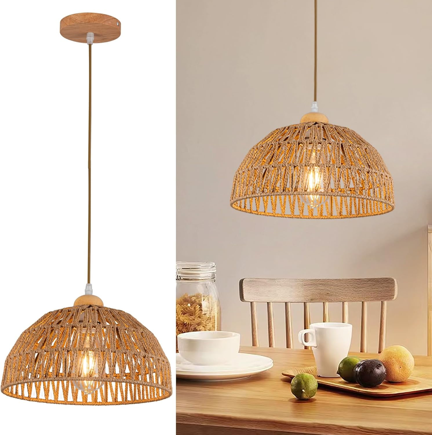 Boho Pendant Light Fixture Kitchen Chandelier Rattan Hanging Light ...