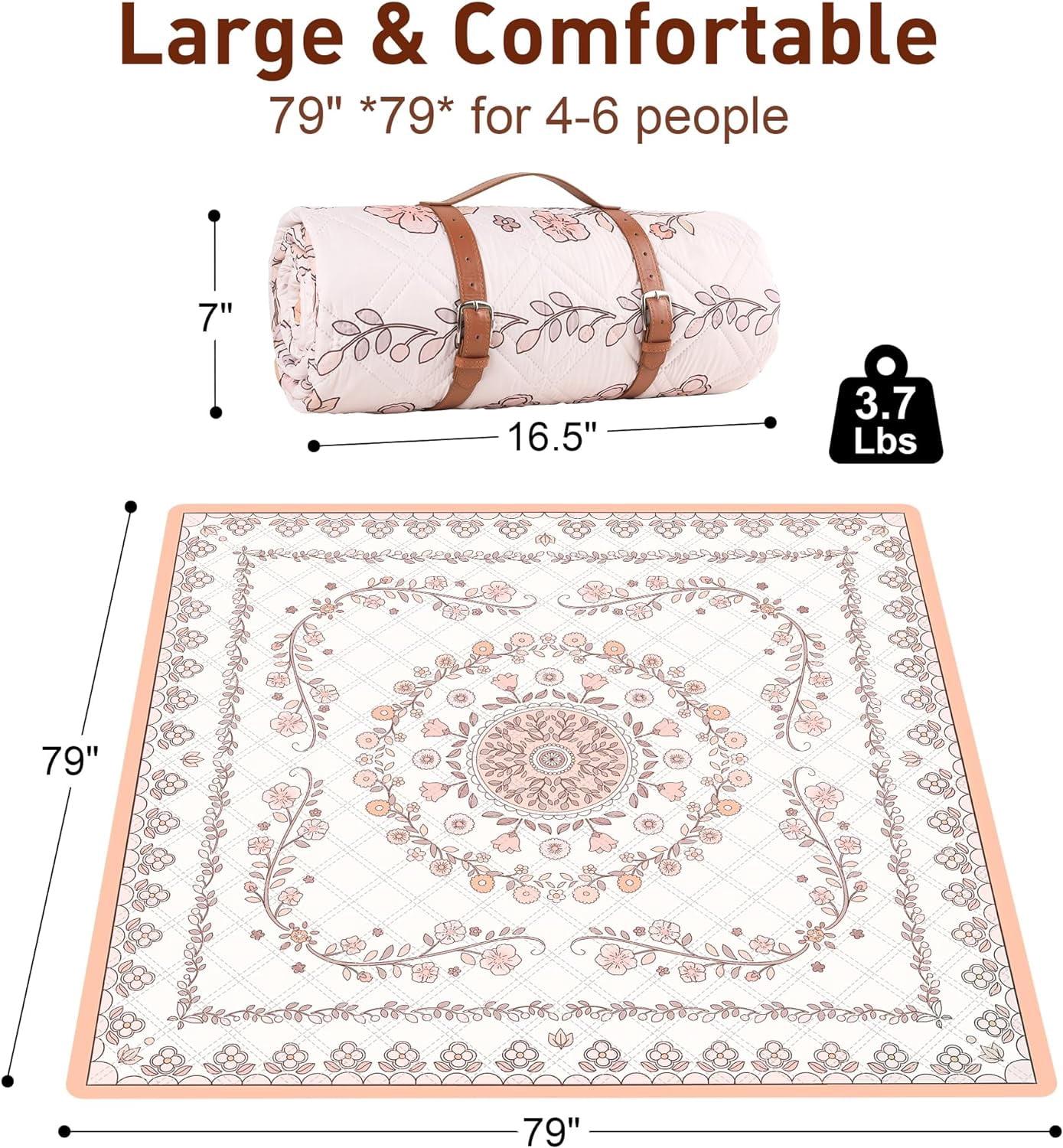 Boho Picnic Mat, 79" x 79" Extra Large Outdoor Picnic Blanket, Washable ...