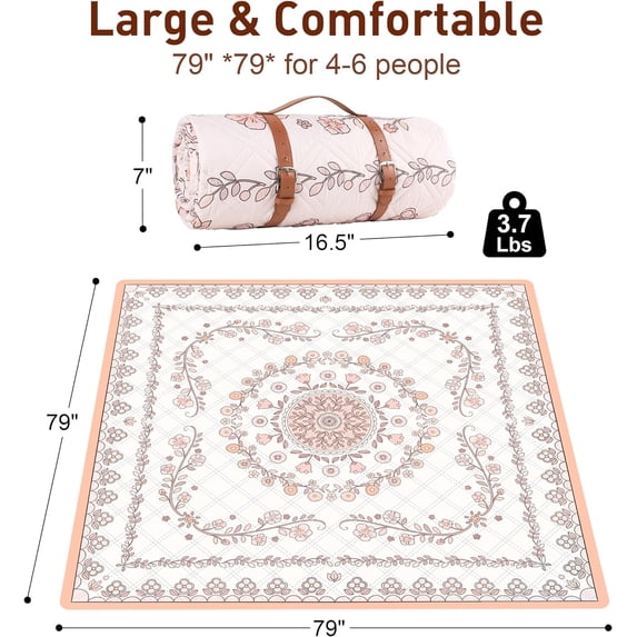 Boho Picnic Mat, 79" x 79" Extra Large Outdoor Picnic Blanket, Washable ...