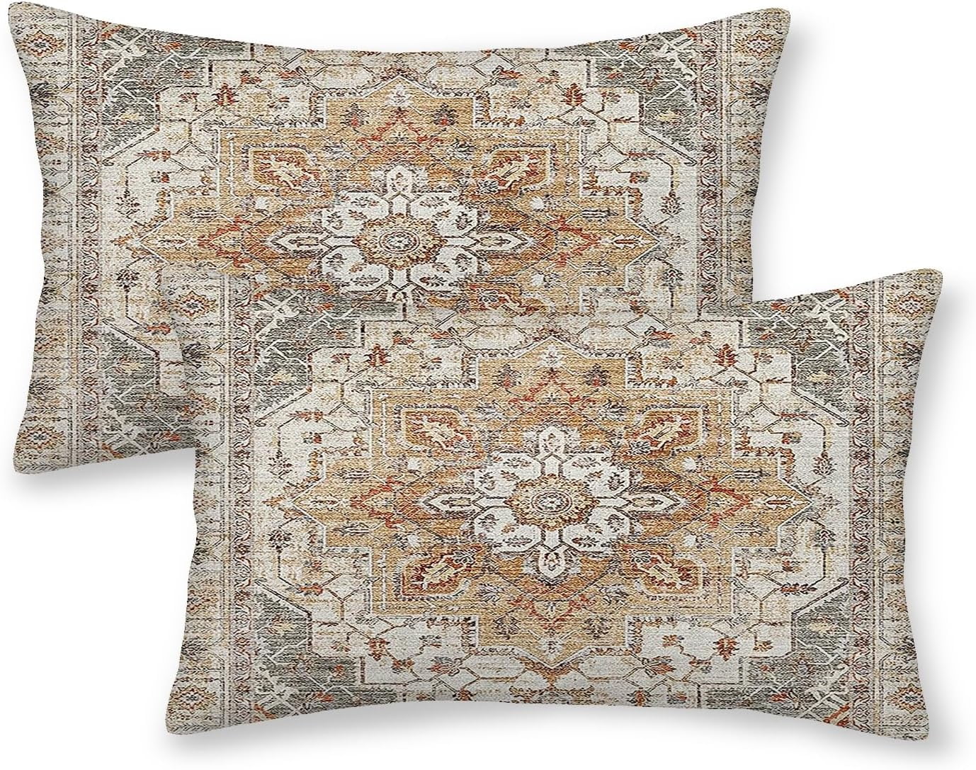Boho Pillow Covers 12x20 Inch 2 Pcs Vintage Burnt Orange Grey Beige ...