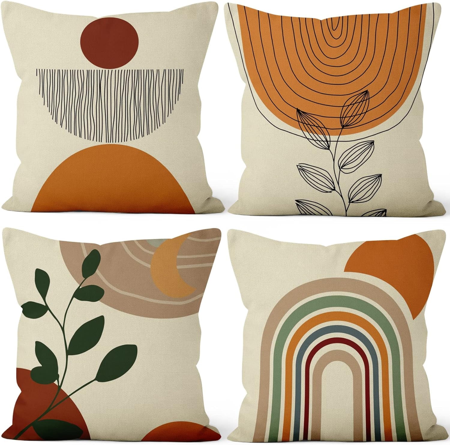 Boho Pillow Covers 16x16 Inch, Mid Century Abstract Sun and Moon Throw ...