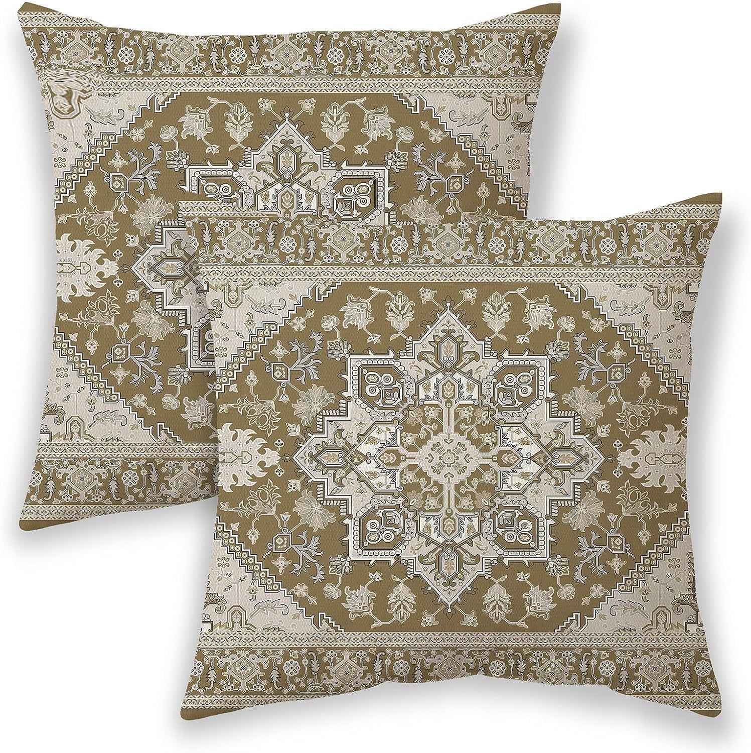 Boho Pillow Covers 18x18, Beige Brown Ethnic Design Outdoor Decorative ...