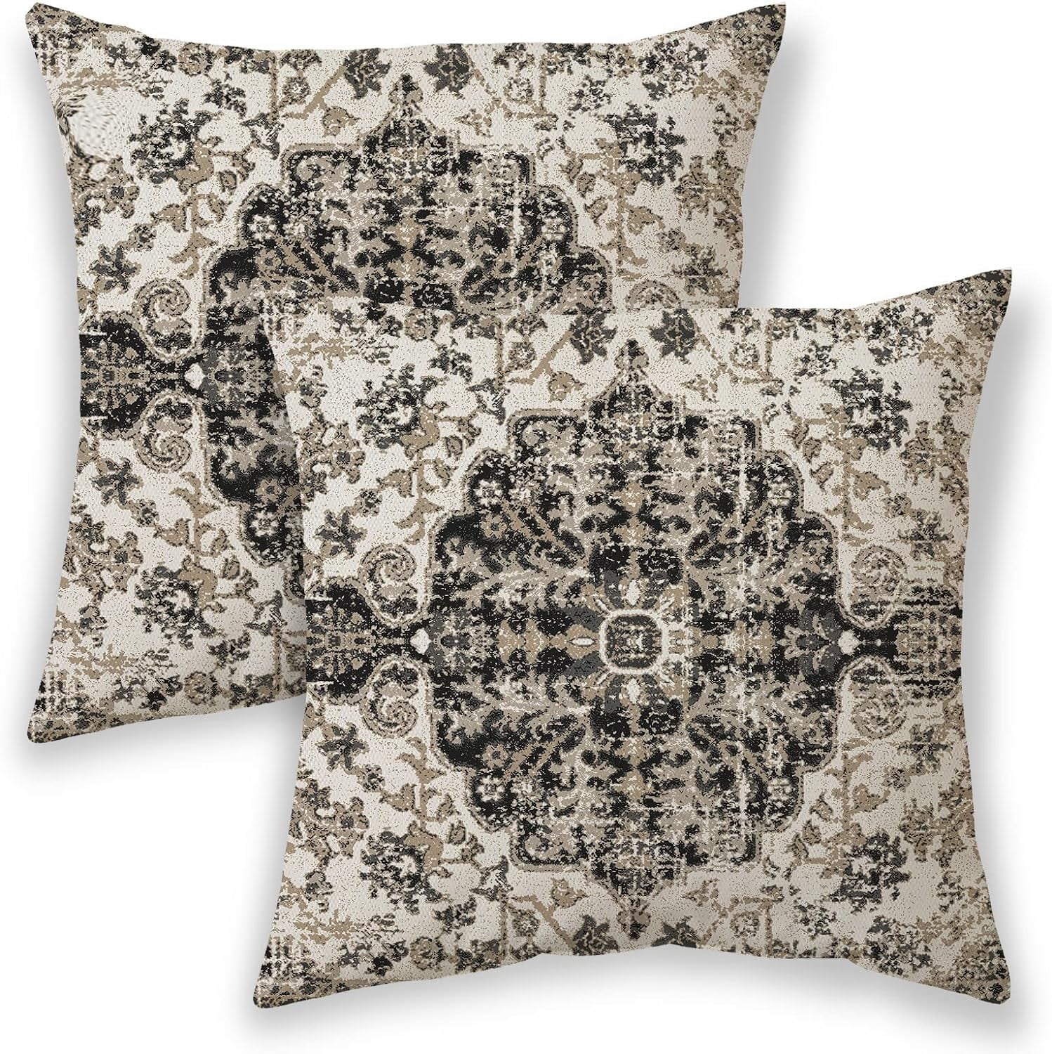 Boho Pillow Covers 18x18, Black Ethnic Design Outdoor Decorative Throw ...
