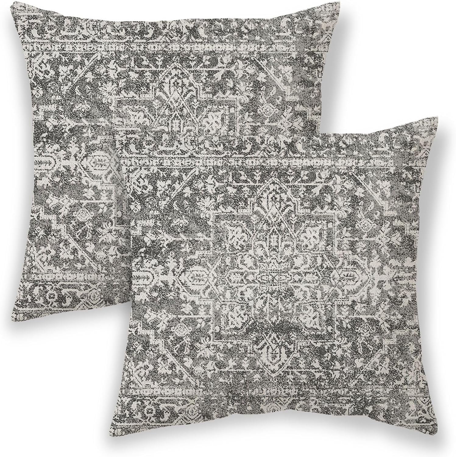 Boho Pillow Covers 18x18, Black and Grey Cream Ethnic Design Outdoor ...