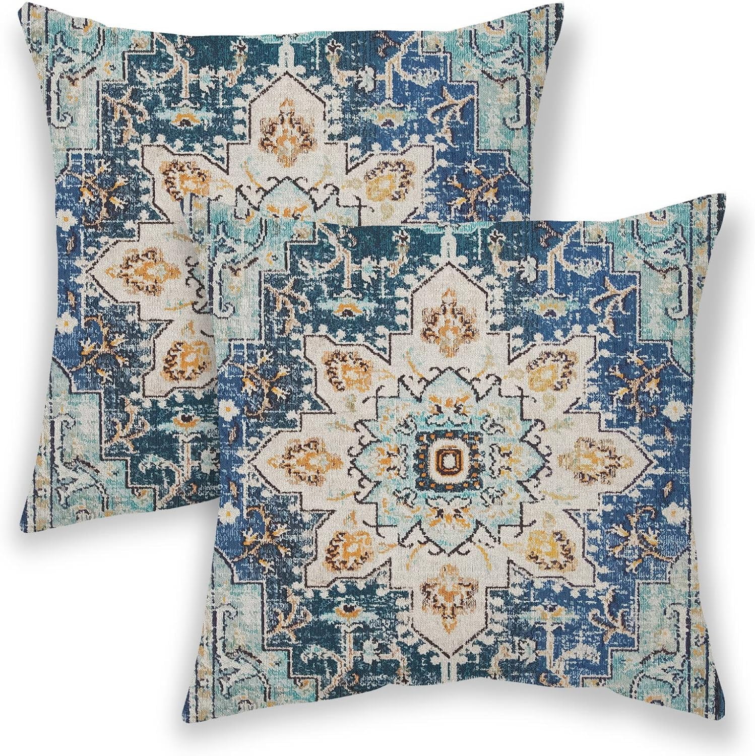 Boho Pillow Covers 18x18, Blue and Teal Ethnic Design Outdoor ...
