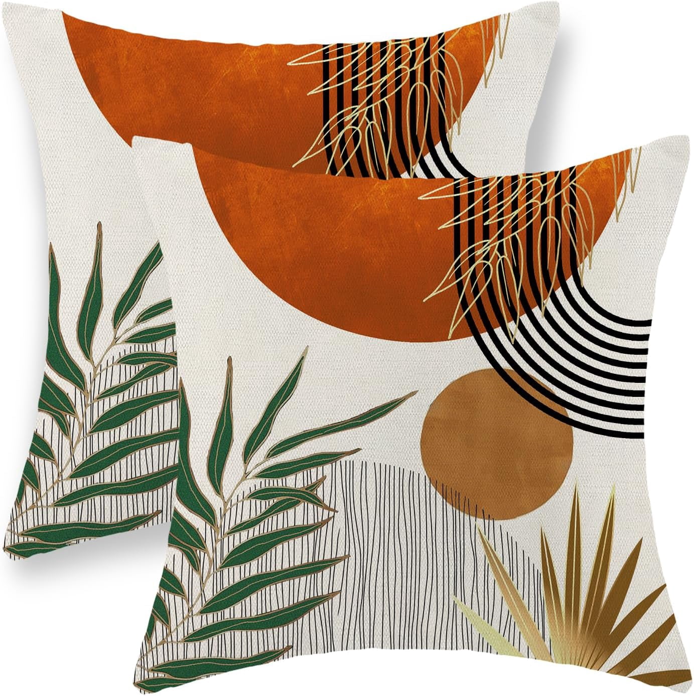 Boho Pillow Covers 18x18 Inch Set of 2 Gold Orange Throw Pillows Summer ...