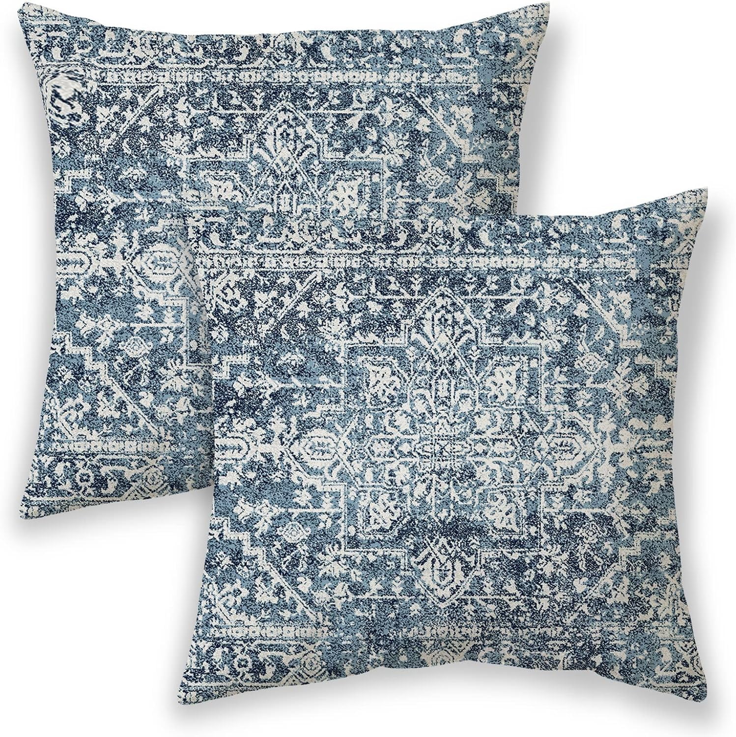 Boho Pillow Covers 18x18,Navy Blue Ethnic Design Outdoor Decorative ...